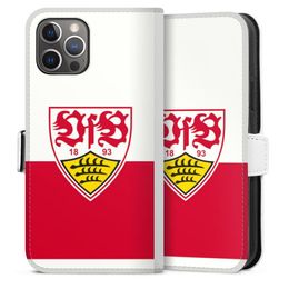 DeinDesign iPhone 12 Pro Handy Klapph&uuml;lle Handyh&uuml;lle aus Kunst Leder wei&szlig; Flip Case Vfb Stuttgart Official Licensed Product Logo Sideflip mit Lasche