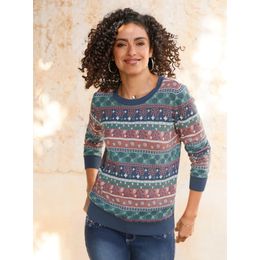 WITT Damen Jacquard-Pullover mit Rippb&uuml;ndchen, rauchblau-rosenholz, Gr&ouml;&szlig;e 40