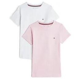 T-Shirt "2P CN TEE mit Stickerei und Rundhals im 2er-Pack", M&auml;dchen, Gr. 152/158, pink (wei&szlig;, light pink), Jersey, Obermaterial: 100% Baumwolle, Tommy Hilfiger UNDERWEAR, unifarben, normal h&uuml;ftbedeckend, Rundhals, eingesetzt abgesteppt, Shirts T-Shirt, unifarben, casual, regular fit, Baumwolle, Rundhals
