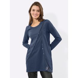 WITT Damen Longsweatshirt mit Zierrei&szlig;verschluss, rauchblau, Gr&ouml;&szlig;e 40