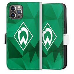 DeinDesign iPhone 12 Pro Handy Klapph&uuml;lle Handyh&uuml;lle aus Kunst Leder wei&szlig; Flip Case Official Licensed Product Camouflage Sv Werder Bremen Sideflip mit Lasche