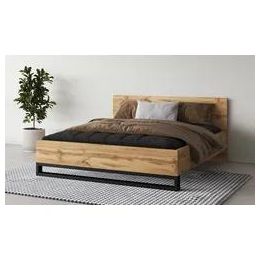 Bett Home Affaire "Bronne, TOPESELLER Industrial Design", braun (wotan eiche, wotan eiche, schwarz), B:188cm H:93,5cm L:208,5cm, Betten, Bett, mit Kufen in Metalloptik, FSC-zertifiziert, Made in EU