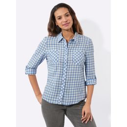 WITT Damen Flanellbluse im Karo-Dessin, bleu-ecru-kariert, Gr&ouml;&szlig;e 36