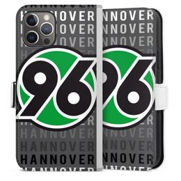 DeinDesign iPhone 12 Pro Handy Klapph&uuml;lle Handyh&uuml;lle aus Kunst Leder wei&szlig; Flip Case H96 Hannover 96 Official Licensed Product Sideflip mit Lasche