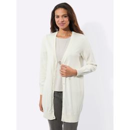 WITT Damen Longstrickjacke mit gerippten B&uuml;ndchen, ecru, Gr&ouml;&szlig;e 40