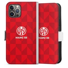 DeinDesign iPhone 12 Pro Handy Klapph&uuml;lle Handyh&uuml;lle aus Kunst Leder wei&szlig; Flip Case Official Licensed Product Merchandise Mainz 05 Sideflip mit Lasche