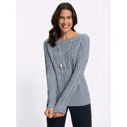 WITT Damen Strickpullover mit aufwendigem Zopfmuster, rauchblau-meliert, Gr&ouml;&szlig;e 40
