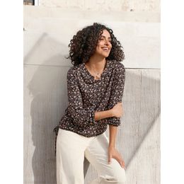 WITT Damen Print-Shirt mit Gummizug am &Auml;rmel, schwarz-papaya-bedruckt, Gr&ouml;&szlig;e 36