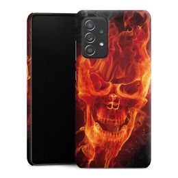 DeinDesign Galaxy A52s 5G Handy Premium Case Smartphone Handyh&uuml;lle Schutzh&uuml;lle matt Fire Skull Totenkopf Premium Case