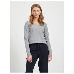 V-Ausschnitt-Pullover Vila "VIRIL V-NECK L/S KNIT TOP - NOOS", Damen, Gr. L (40), grau (medium grau melange), Feinstrick, Obermaterial: 50% Viskose, 27% Nylon, 23% Polyester, meliert, unifarben, regular fit normal, V-Ausschnitt, Pullover, Materialmix, regular fit