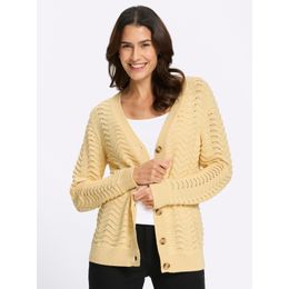WITT Damen Strickjacke mit wellenf&ouml;rmigem Ajourmuster, vanille, Gr&ouml;&szlig;e 38