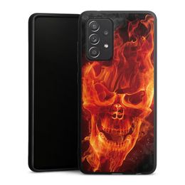 DeinDesign Galaxy A52s 5G Handy Premium Silikon H&uuml;lle Handyh&uuml;lle schwarz Case Fire Skull Totenkopf Silikon Premium Case