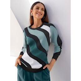 WITT Damen Jacquard-Pullover mit Wellenmuster, schwarz-jade-gemustert, Gr&ouml;&szlig;e 40