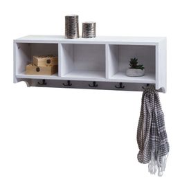 Wandregal MCW-K49, Garderobe Wandgarderobe Regal, 3 Stauf&auml;cher 5 Haken 30x80x20cm Holz ~ wei&szlig;, shabby