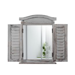 MCW Wandspiegel Spiegelfenster mit Fensterl&auml;den 53x42x5cm ~ grau shabby