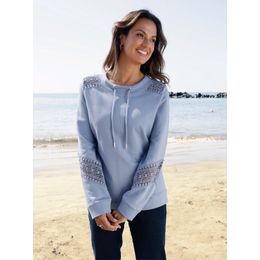 WITT Damen Sweatshirt mit Spitzeneinsatz, taubenblau, Gr&ouml;&szlig;e 36