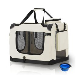 Juskys Hundetransportbox Lassie S (beige) faltbar mit Decke - 34x50x36 cm Hundetasche Hundebox