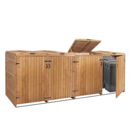 XL 4er-/8er-M&uuml;lltonnenverkleidung MCW-H74, M&uuml;lltonnenbox, erweiterbar 126x316x98cm Holz MVG ~ braun