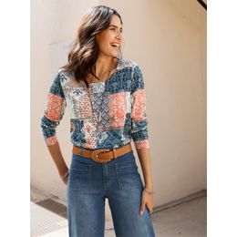 WITT Damen Print-Shirt im Patchwork-Dessin, jade-terra-bedruckt, Gr&ouml;&szlig;e 38