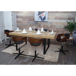 6er-Set Esszimmerstuhl MCW-H46, Stuhl, h&ouml;henverstellbar Drehmechanismus Bugholz MVG ~ Walnuss-Optik Kunstleder schwarz