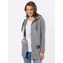 WITT Damen Sweatjacke mit Glitzer-Applikation hinten, grau-meliert, Gr&ouml;&szlig;e 40