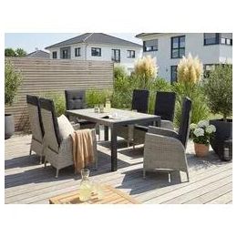 Garten-Essgruppe Konifera "Alva", schwarz (schwarz, natur), B:62cm H:112cm T:65cm, Sitzm&ouml;bel-Sets, Aluminium, Polyrattan, R&uuml;ckenlehnen stufenlos verstellbar, Grau