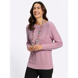 WITT Damen Pullover mit wellenf&ouml;rmigem Ajour-Strickmuster, ros&eacute;, Gr&ouml;&szlig;e 36