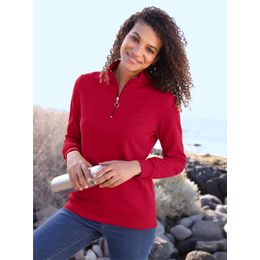 WITT Damen Sweatshirt mit Troyerkragen, rot, Gr&ouml;&szlig;e 38