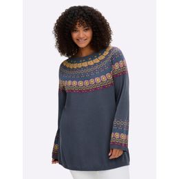 sheego Damen Pullover mit Norweger-Jacquard-Muster, rauchblau, Gr&ouml;&szlig;e 56/58