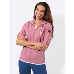 WITT Damen 2-in-1-Shirt mit Kapuze, altrosa-wei&szlig;, Gr&ouml;&szlig;e 36