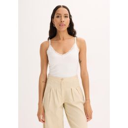 bonprix Ripp-Top aus softem Viskose-Mix (2er Pack), wei&szlig;, Gr.40/42 (M), S&uuml;&szlig;es Top mit Spitze und V-Ausschnitt im Slim-Fit, aus Viskose