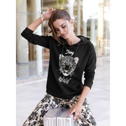 WITT Damen Sweatshirt mit gl&auml;nzendem Leo-Motiv, schwarz, Gr&ouml;&szlig;e 36