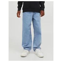 Jack & Jones Relax-fit-Jeans JACK & JONES JUNIOR "JJIALEX mit Baggy Fit und hoher Taille", Jungen, Gr. 158, N-Gr, blau (blau denim), Denim/Jeans, Obermaterial: 100% Baumwolle, Abriebeffekte, relaxed fit kn&ouml;chellang, Jeans, Abriebeffekte, modisch, relaxed fit, Denim, Topseller