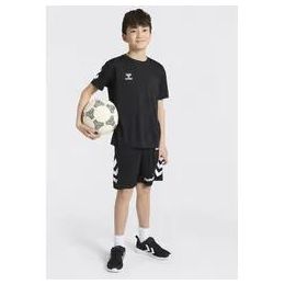 T-Shirt & Shorts Hummel "HMLLOGO SET KIDS", M&auml;dchen, Gr. 128, schwarz, Jersey, Obermaterial: 100% Polyester, KOB Set-Artikel, mit elastischem Bund, aus Polyester, pflegeleicht, sportlicher Stil