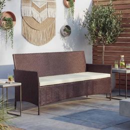 MCW 3-Sitzer Poly-Rattan Gartenbank Hamar, Sitzbank ~ braun-meliert, Kissen creme