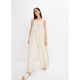 bonprix Jumpsuit aus leichtem Leinen-Viskose-Mix, beige, Gr.46, Cooler Jumpsuit mit Leinenanteil, aus Viskose