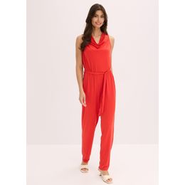 bonprix Jersey-Jumpsuit, rot, Gr.48/50 (XL), Moderner Jumpsuit mit Bindeband im Nacken
