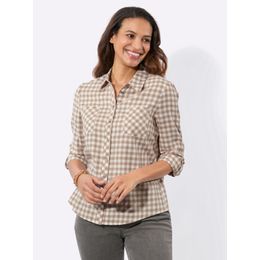 WITT Damen Flanellbluse im Karo-Dessin, beige-ecru-kariert, Gr&ouml;&szlig;e 36