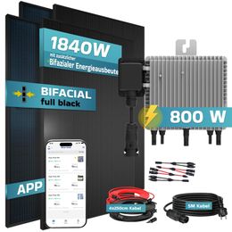 SUNNIVA&reg; 1840W Balkonkraftwerk BIFAZIAL FULLBLACK komplett Steckdose DEYE 800W Wechselrichter, PV Solaranlage, 4x 460W Glas-Glas Solarmodule, inkl. 5m Kabel, Bluetooth WIFI, Komplettset