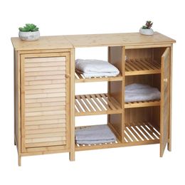Badezimmerschrank MCW-B18, Regal Kommode Badschrank Badregal, 2 T&uuml;ren Bambus 75x99x33cm
