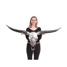 Deko Sch&auml;del 132cm MCW-A14, Polyresin Stier Bulle Longhorn Kopf Troph&auml;e, In-/Outdoor ~ silberfarben