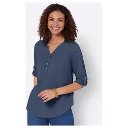 Longbluse Casual Looks, Damen, Gr. 50, blau (rauchblau), 100% Viskose, unifarben, V-Ausschnitt, Blusen Longbluse
