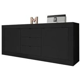 Sideboard Home Affaire "Basic Breite 210 cm, Kommode 2 T&uuml;ren, 3 Schubk&auml;sten, Anrichte", schwarz (schwarz matt), B:210cm H:86cm T:43cm, Sideboards, Sideboard, Metallgriff, moderne Rahmenoptik, viel Stauraum, Farbauswahl