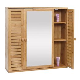 Spiegelschrank MCW-B18, Badspiegelschrank H&auml;ngeschrank, 3 Regalb&ouml;den 3 T&uuml;ren Bambus Spiegel 60x60x15cm