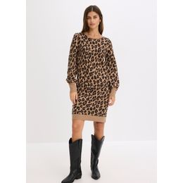 bonprix Strickkleid, beige, Gr.40/42 (M), Strickkleid mit modischem Animal-Design
