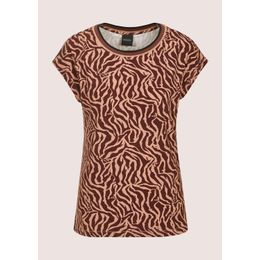 Madeleine Mode Kurzarmshirt MADELEINE "Shirt Print-Shirt mit kurzem Arm, abstraktes Muster", Damen, Gr. 40, schwarz (toffee, marone, schwarz), Obermaterial: 95% Viskose CV. 5% Elasthan EL., Modern, Shirts Kurzarmshirt, Ringel-Ausschnitt