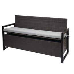 Poly-Rattan 3er Sitzbank MCW-F39, Gartenbank Truhenbank, Staufach Aufbewahrung Sitzkissen ~ grau, kissen grau