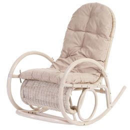 MCW Schaukelstuhl Queluz, Schwingsessel Rattansessel, wei&szlig; ~ Auflage creme