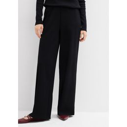 bonprix Ripp-Hose aus Bio-Baumwoll-Mix, schwarz, Gr.48/50 (XL), Ripphose mit weitem Bein und elastischem Bund, 95% Baumwolle (organic)
