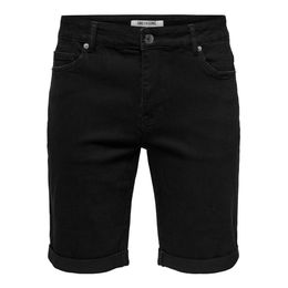 Only & Sons Shorts ONLY & SONS "ONSPLY BOX GUA DNM SHORTS OTL", Herren, Gr. M, N-Gr, schwarz, Web, Obermaterial: 64% Baumwolle, 31% Polyester, 3% Viskose, 2% Elasthan, unifarben, regular fit knielang, Hosen Shorts